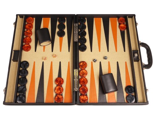 Professional Leather Backgammon Set – 21″ Black/Beige Board ...